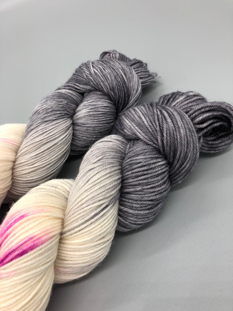 Hand Dyed Yarn, Superwash Merino Wool, Pinkish Purple, White, Grey ...