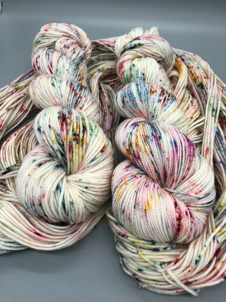 Hand Dyed Yarn Superwash Merino wool Rainbow Speckled | Etsy