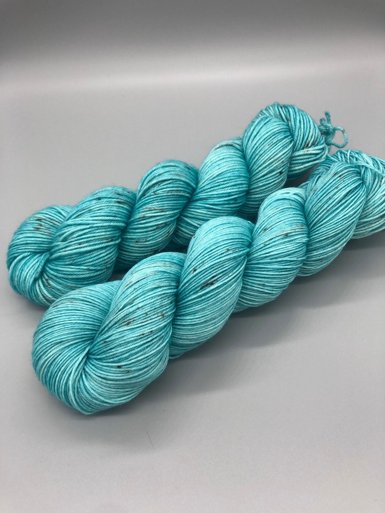 Hand Dyed Yarn, Superwash Merino Wool, Light Teal, Brown Lightly ...