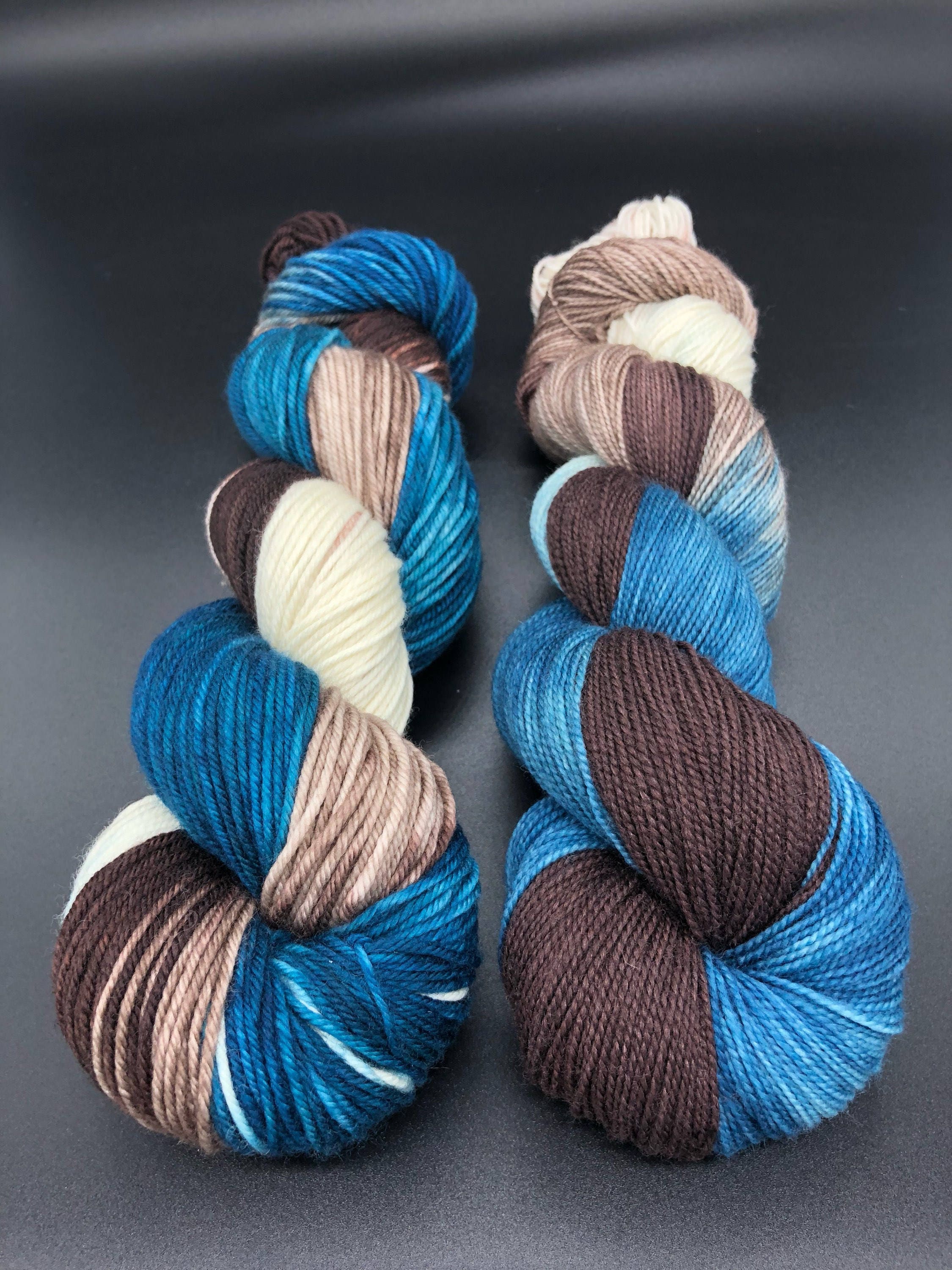 Hand Dyed Yarn Superwash Merino wool Browns Blue White | Etsy