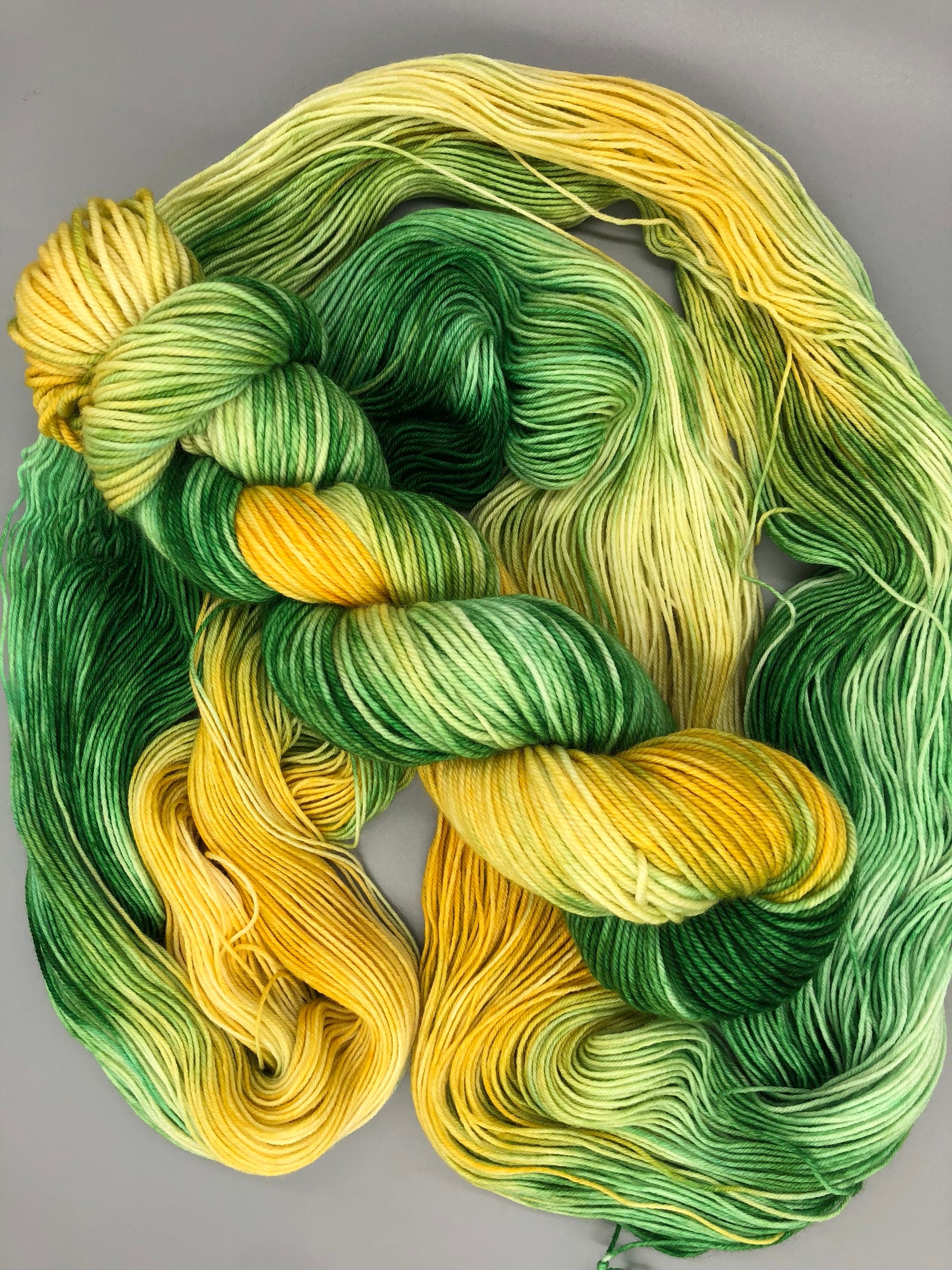 Hand Dyed Yarn Superwash Merino wool Green Yellow/Gold | Etsy