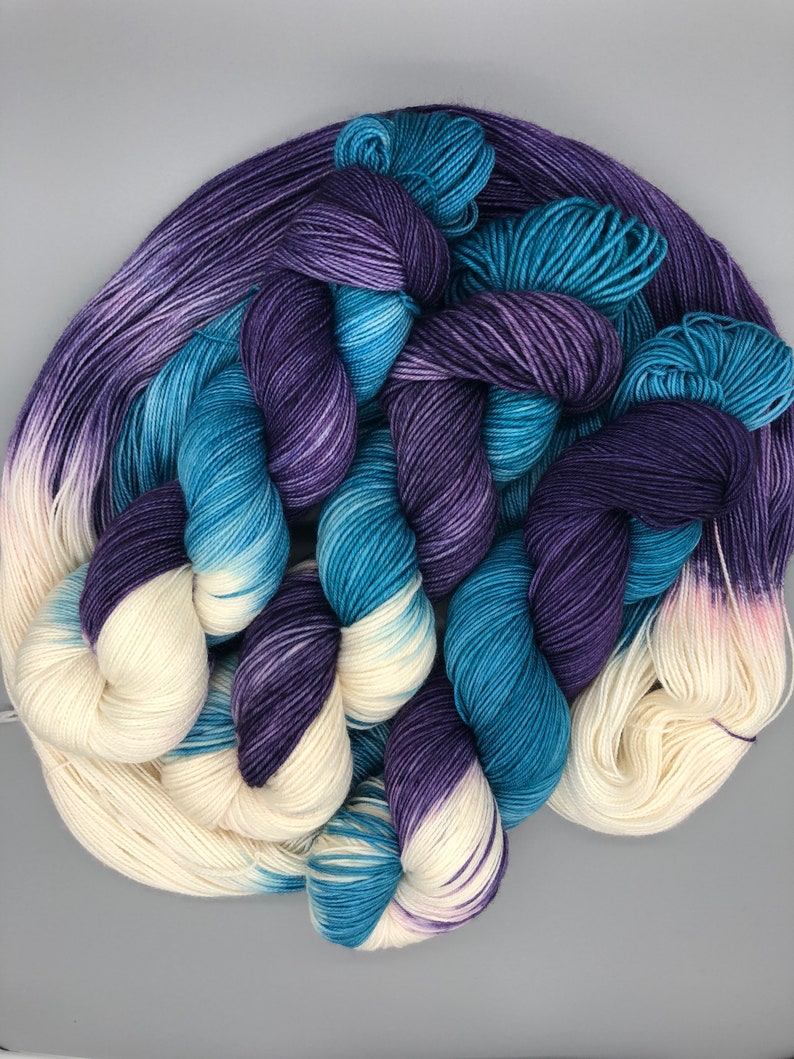 Hand Dyed Yarn Superwash Merino Wool Purple Blue White - Etsy