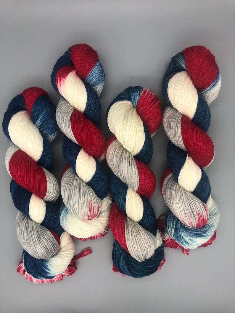 Hand Dyed Yarn Superwash Merino Wool Red White Blue Grey | Etsy