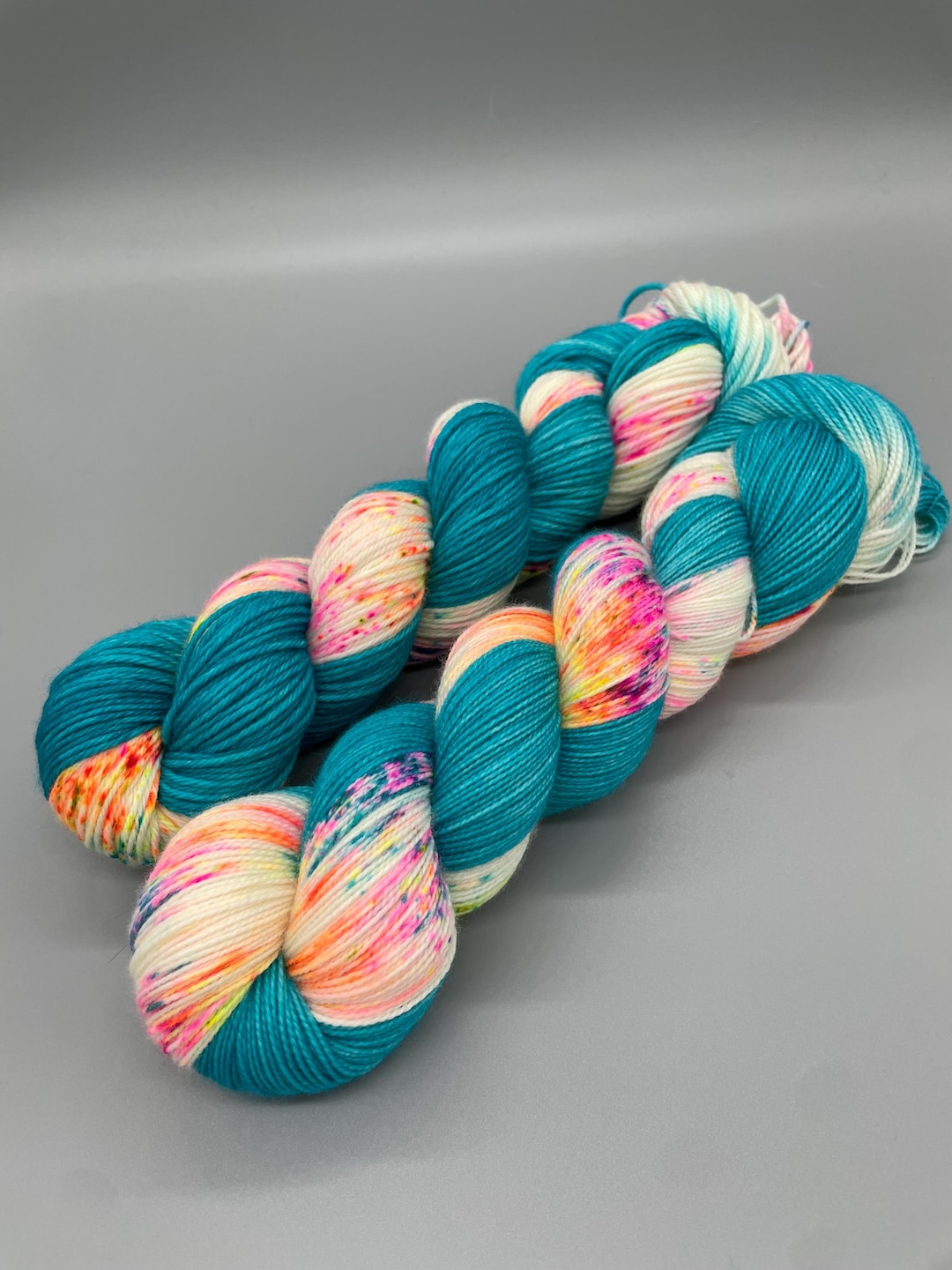 Hand Dyed Yarn, Superwash Merino Wool, Turquoise, Fluorescent Speckled ...