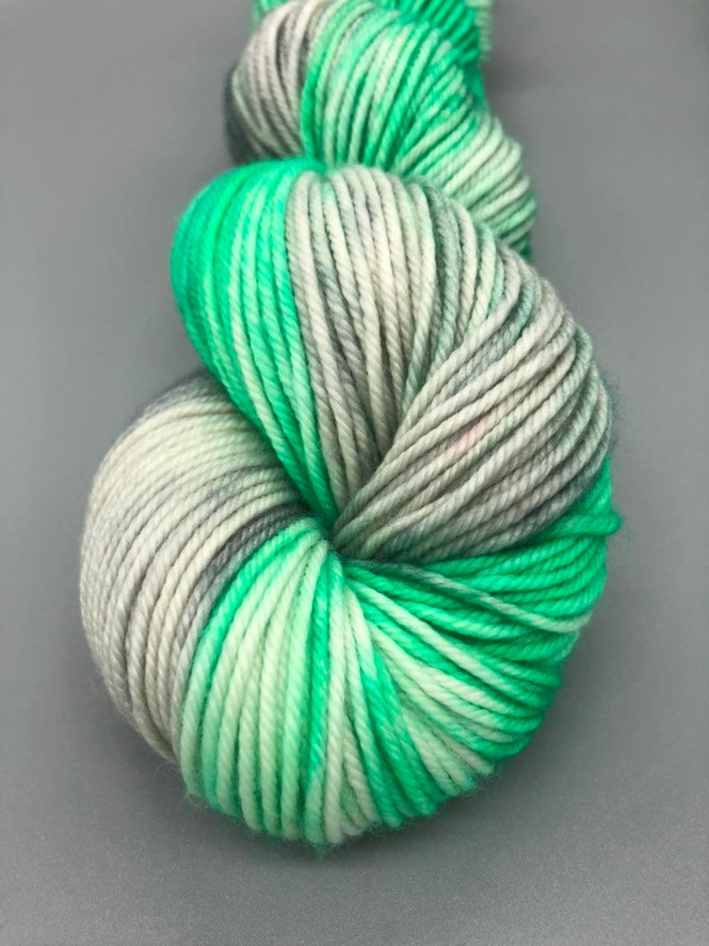 Hand Dyed Yarn Superwash Merino wool Mint Green White | Etsy