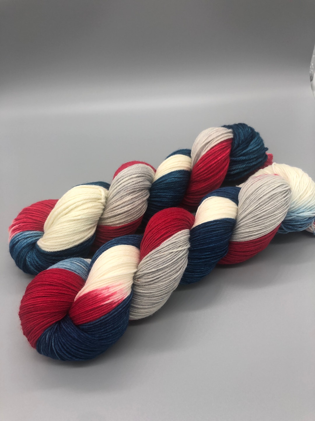 Hand Dyed Yarn, Superwash Merino Wool, Red, White, Blue, Grey ...