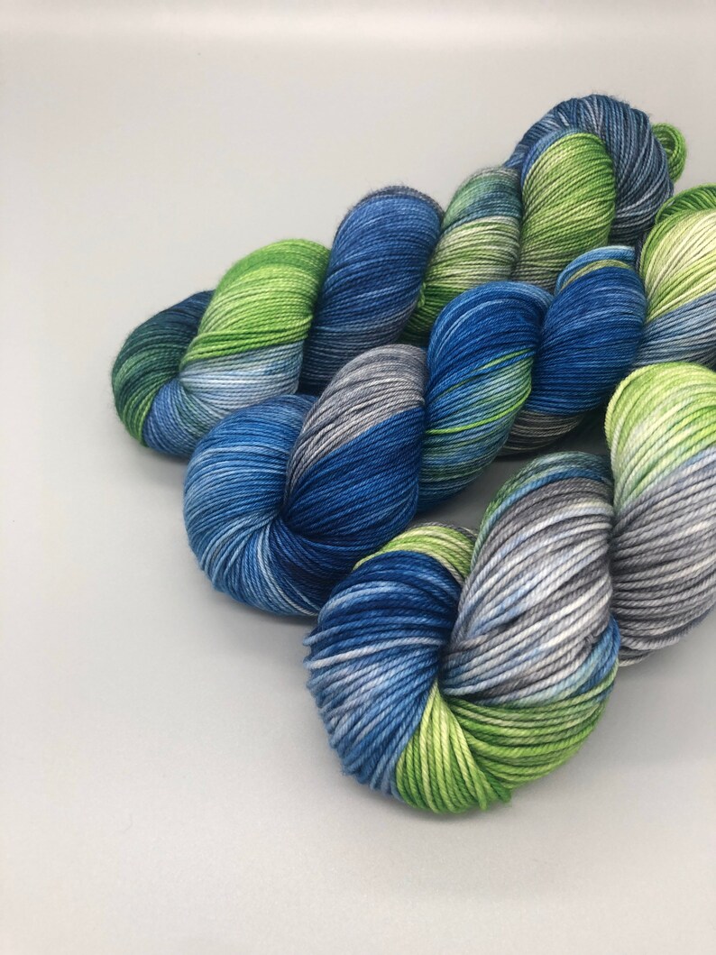 Hand Dyed Yarn Superwash Merino wool Blue Green Gray | Etsy