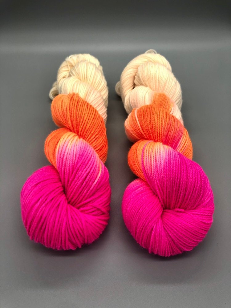 Hand Dyed Yarn Superwash Merino Wool White Fuschia Orange - Etsy