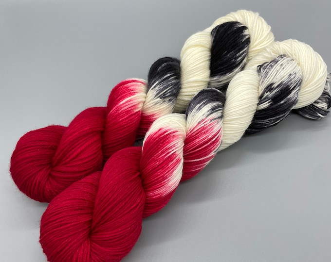 Hand Dyed Yarn, Superwash Merino Wool, Red, Black, White, Fingering ...