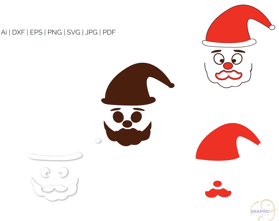 Santa Face SVG Vector Clipart Digital Silhouette and Cricut - Etsy