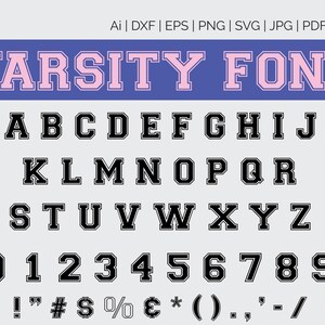 Varsity Font SVG, EPS. Vector Clipart Digital Silhouette and Cricut Cut ...