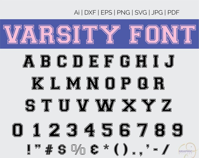 Varsity Font SVG EPS. Vector Clipart Digital Silhouette and | Etsy