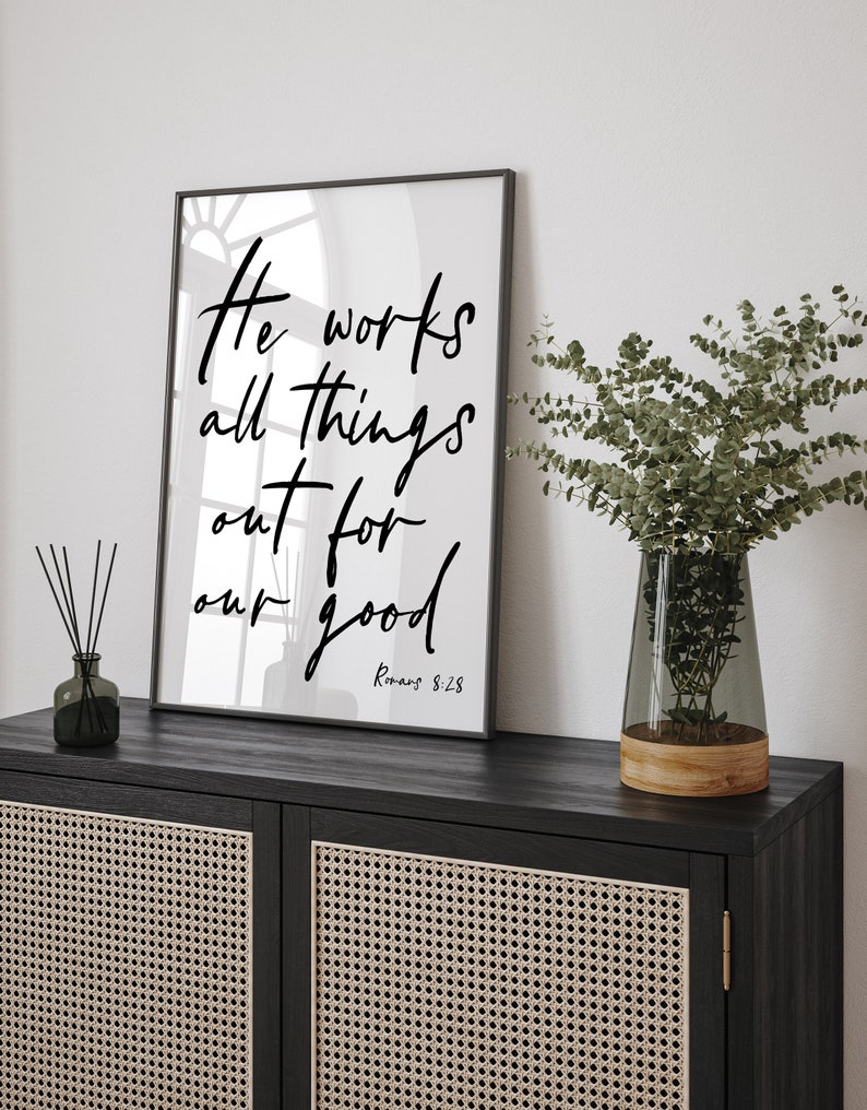 Romans 8:28 Scripture Wall Art Sign | Bible Quote Art | Wall Art Print ...