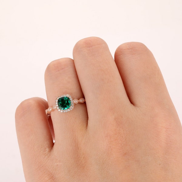 Lab Created Emerald Art Ring - Etsy