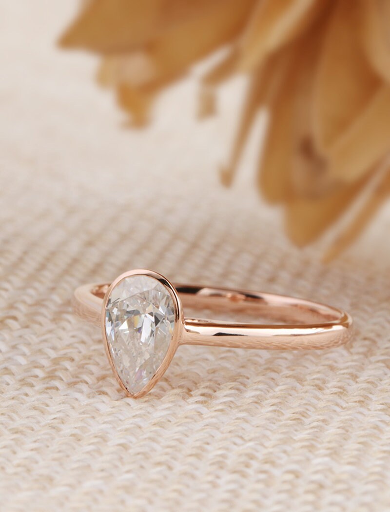 Solitaire Ring/ Water Drop Shape/ 5.0x8.0mm Pear Cut | Etsy