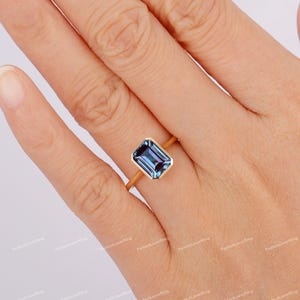 Bezel Set Alexandrite Ring/ Emerald Cut Alexandrite Engagement Ring ...