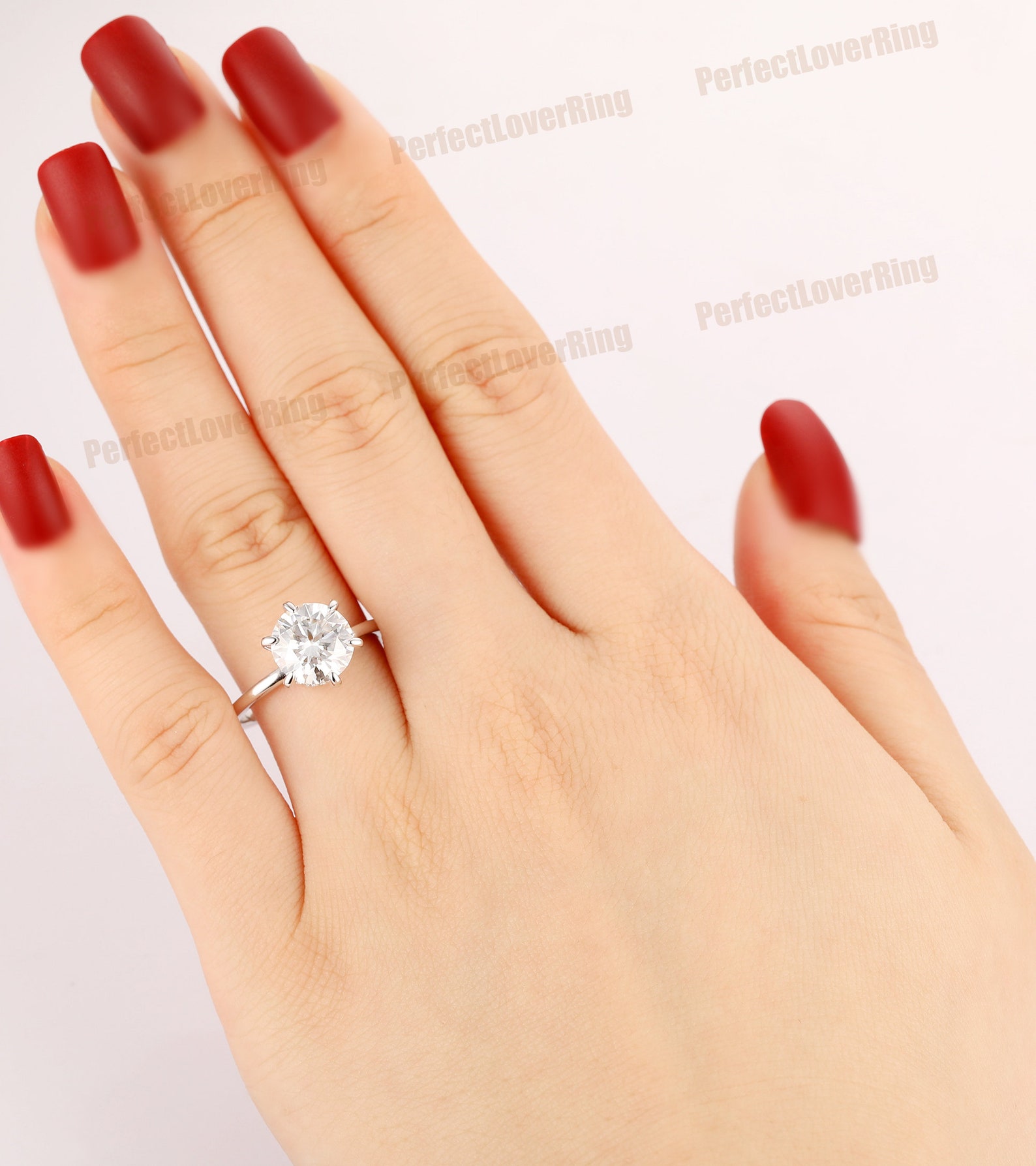 Six Pointed Prongs Ring/ 9.0mm Round Cut Moissanite Engagement | Etsy