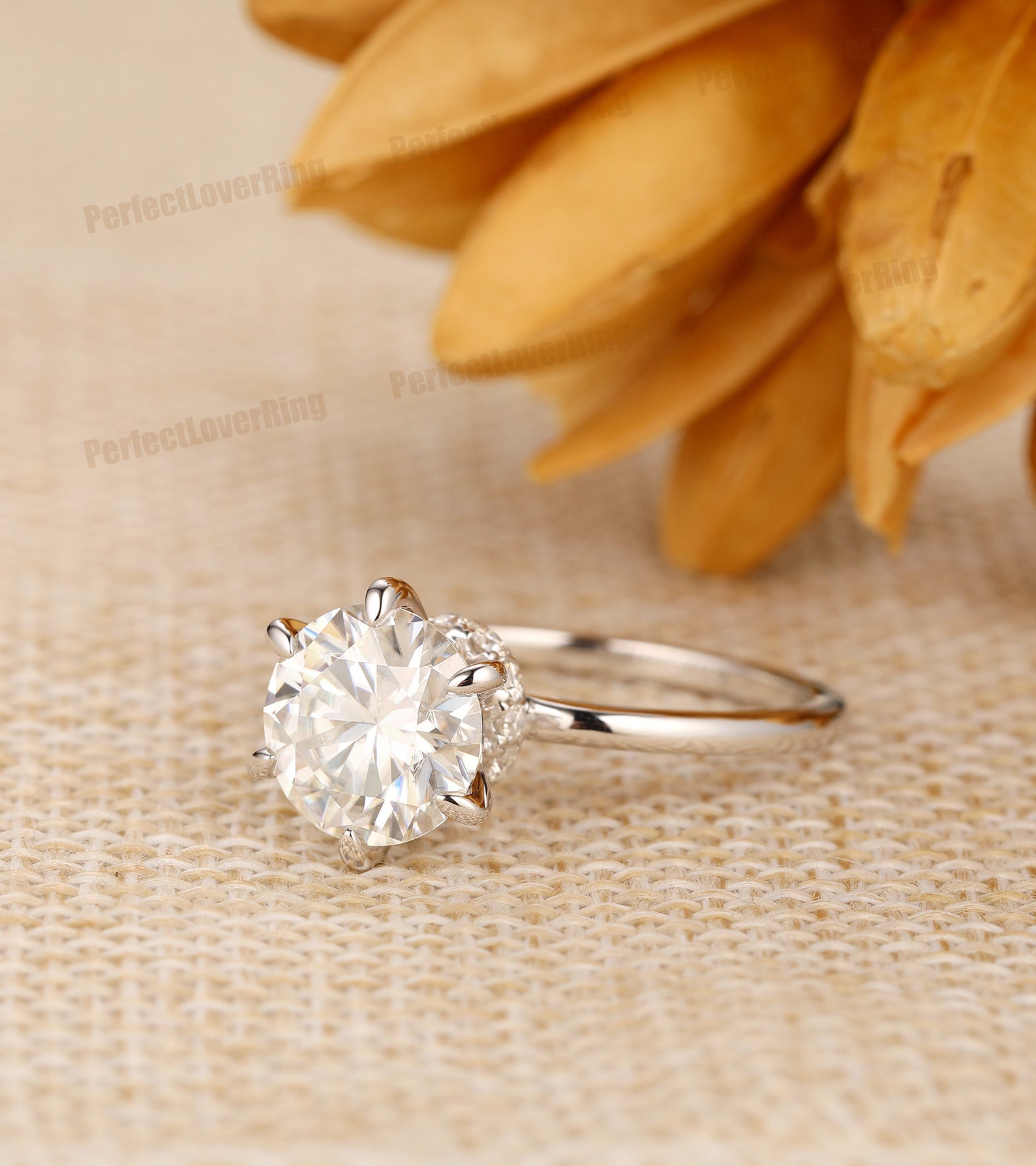 Six Pointed Prongs Ring/ 9.0mm Round Cut Moissanite Engagement | Etsy