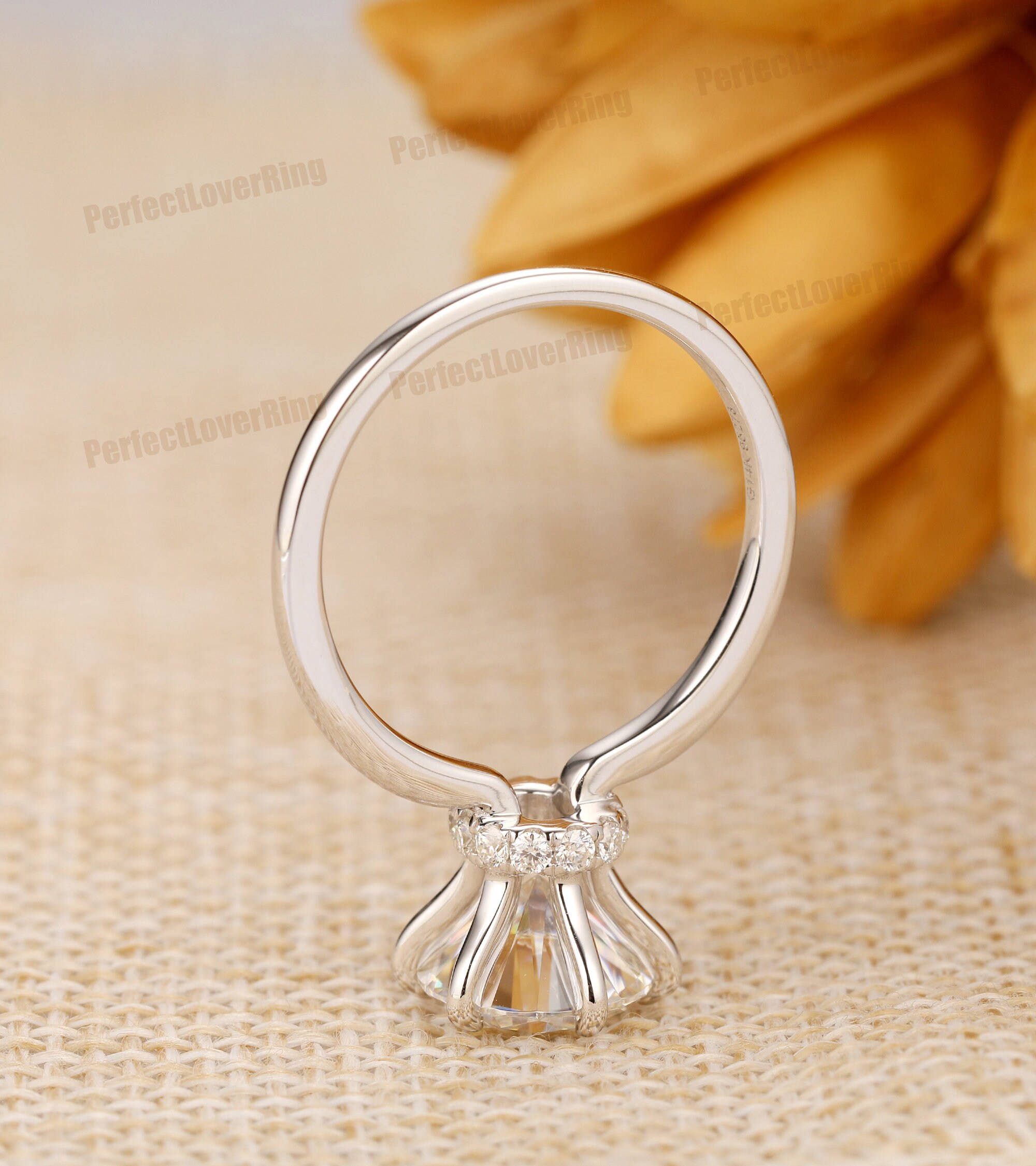 Six Pointed Prongs Ring/ 9.0mm Round Cut Moissanite Engagement | Etsy