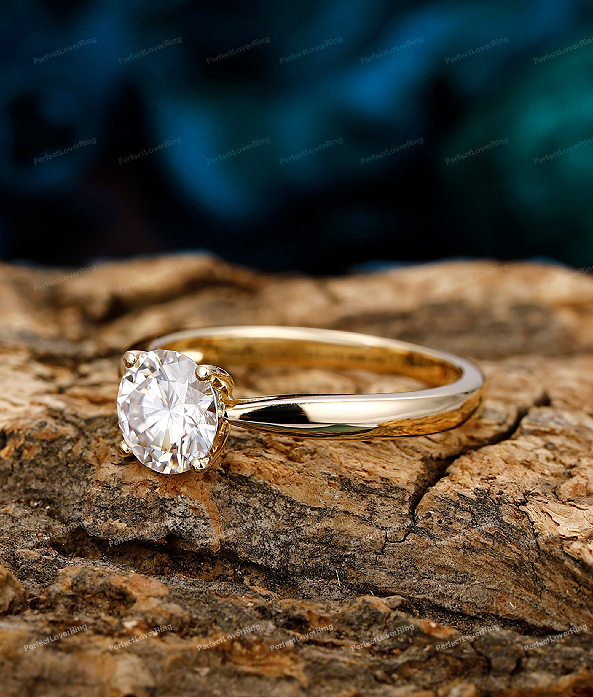 Solitaire Ring/ 6.5mm Round Cut Moissanite/ Engagement Wedding Promise ...