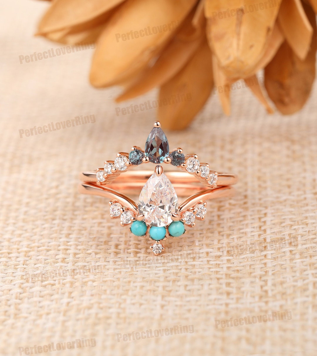 Braut-Sets / 5x7mm Pear Cut Moissanite Verlobungsring / Custom Made ...