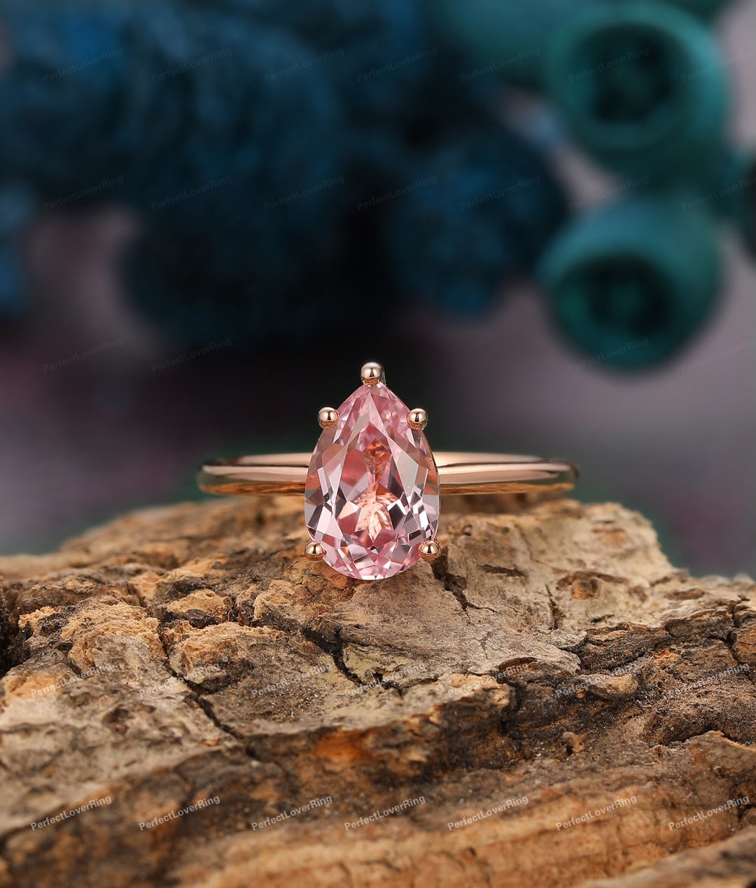 Solitaire Prong Set Ring/ 6.0x9.0mm Pear Cut Pink Sapphire Engagement ...