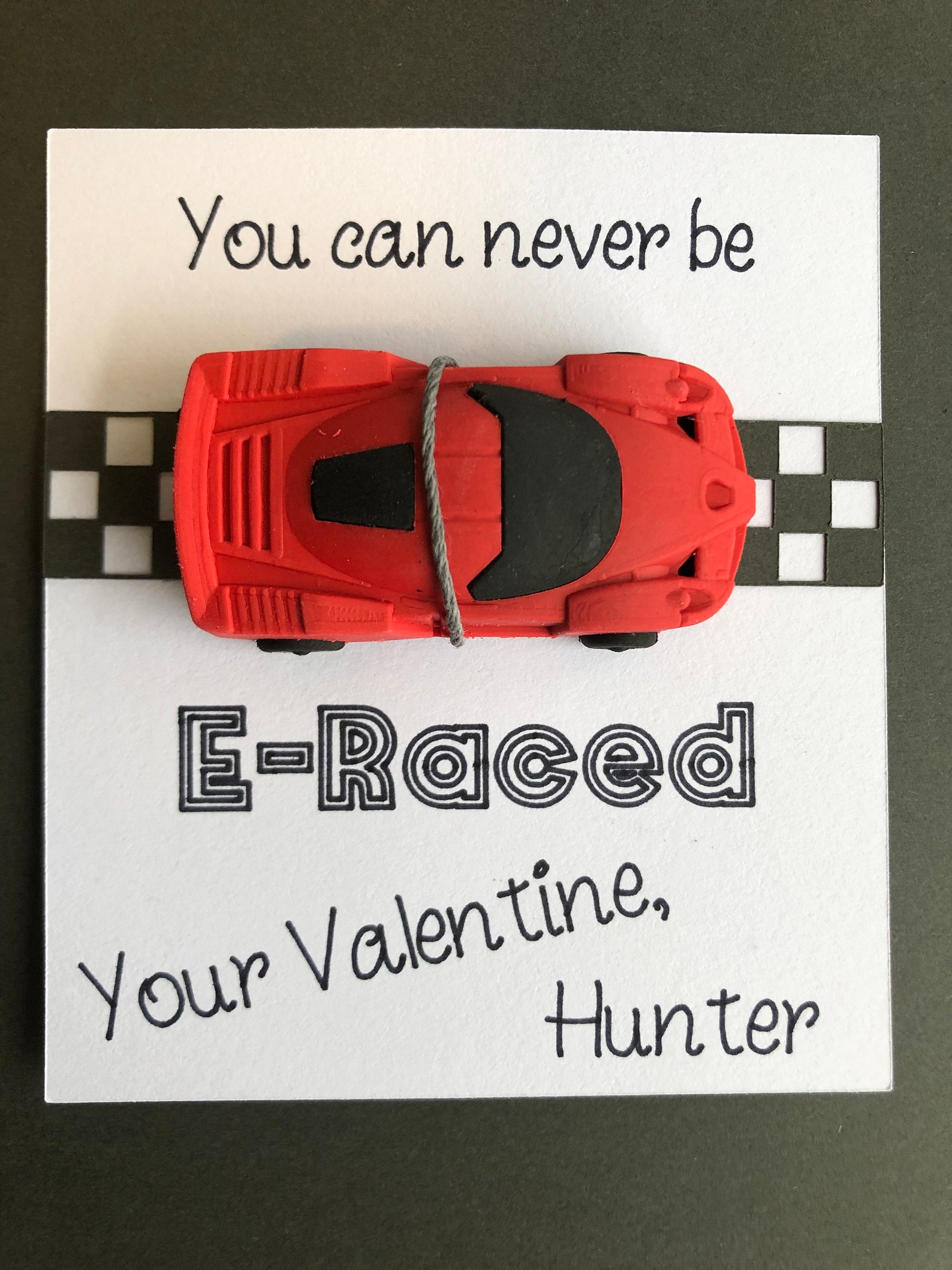 Valentines Day, Race Car Eraser for Valentines Day With a Personalized ...