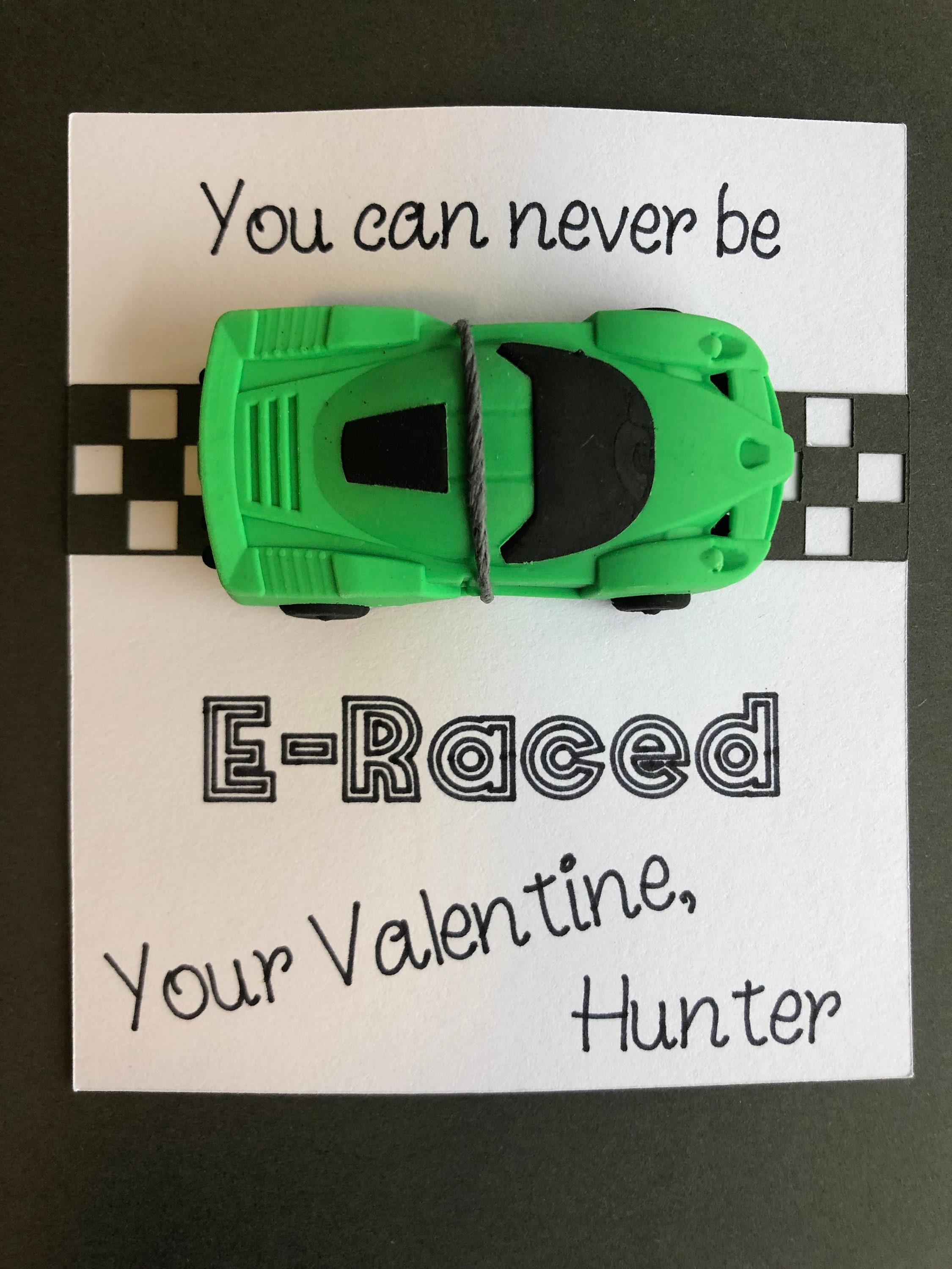 Valentines Day, Race Car Eraser for Valentines Day With a Personalized ...