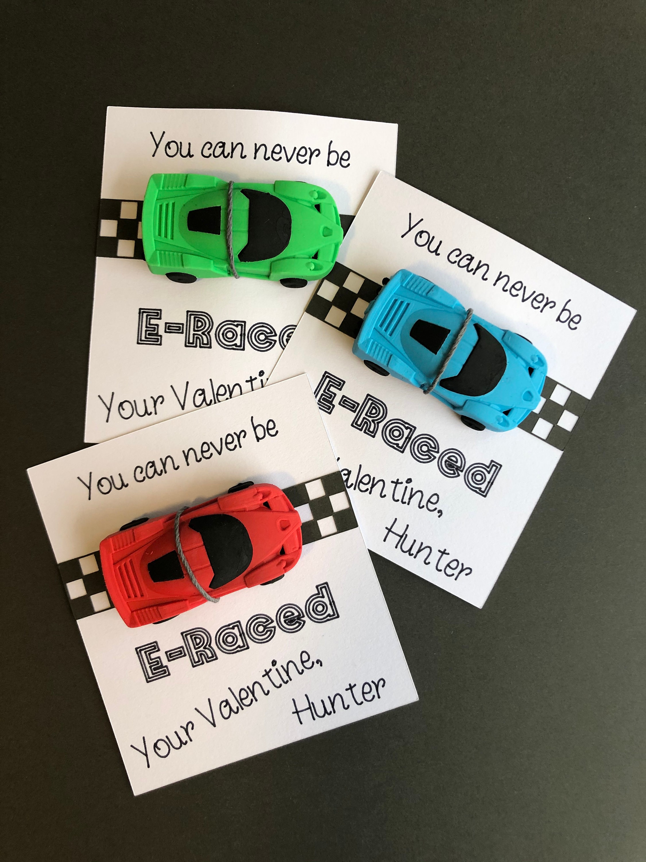 Valentines Day, Race Car Eraser for Valentines Day With a Personalized ...