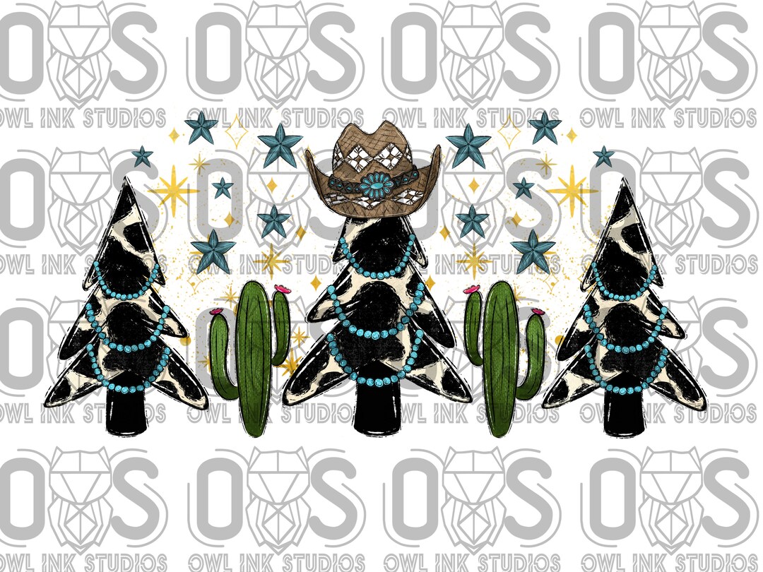 Cow Print and Turquoise Western Christmas Trees Digital Download ...