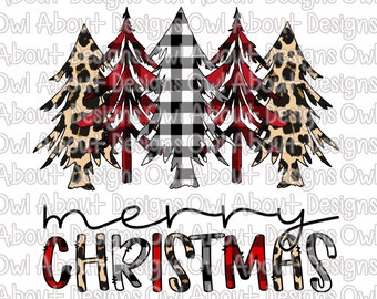 Merry Christmas Buffalo Plaid and Leopard Cheetah Christmas Trees PNG ...