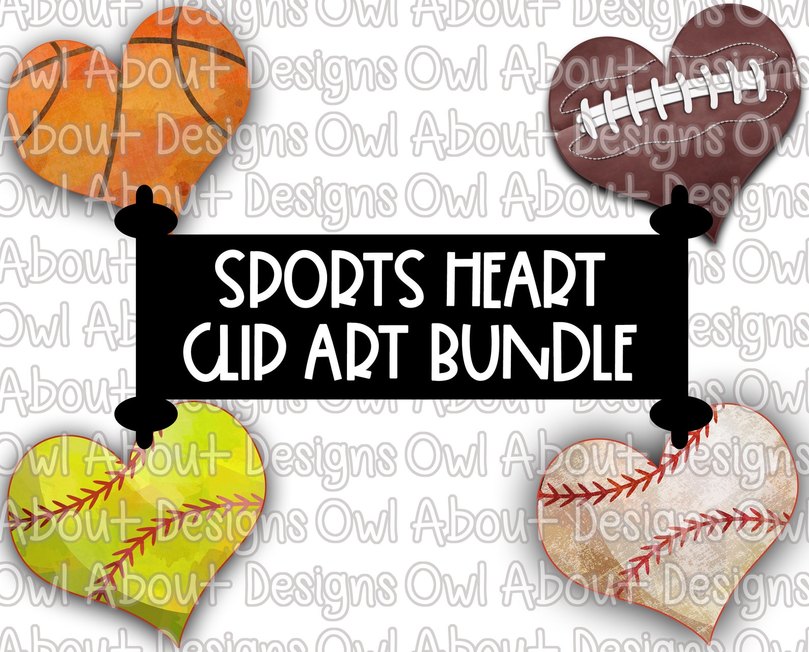 Commercial Use Sports Heart Clip Art Bundle Digital Download. | Etsy
