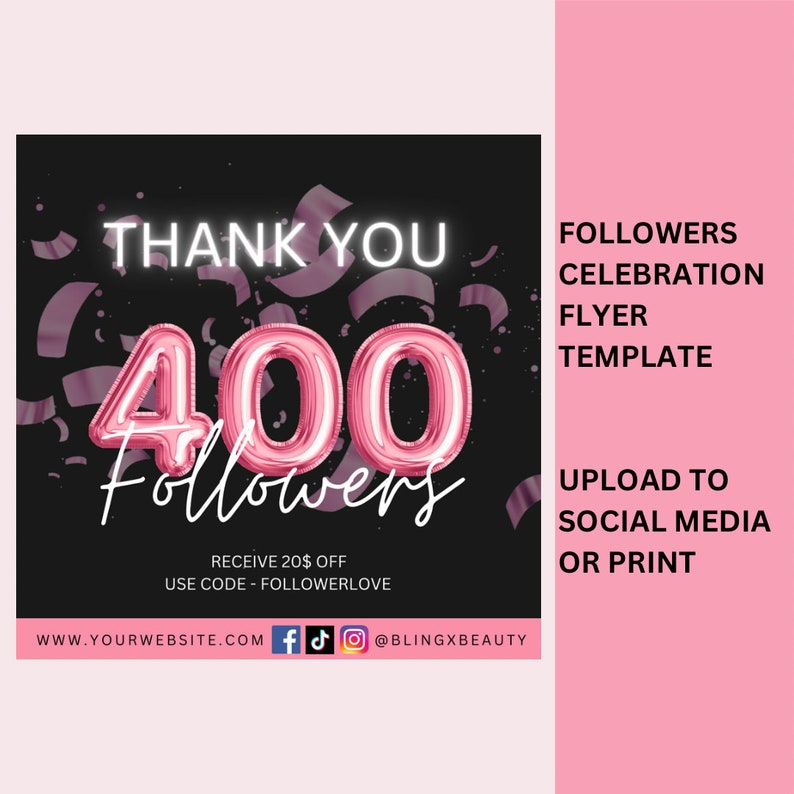 Pink 400 Followers Celebration Flyer, DIY, Lashes, Nails, Beauty ...
