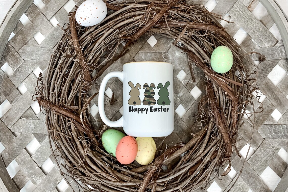 Three Easter Bunny Camouflage PNG File, Happy Easter Sublimation Design ...