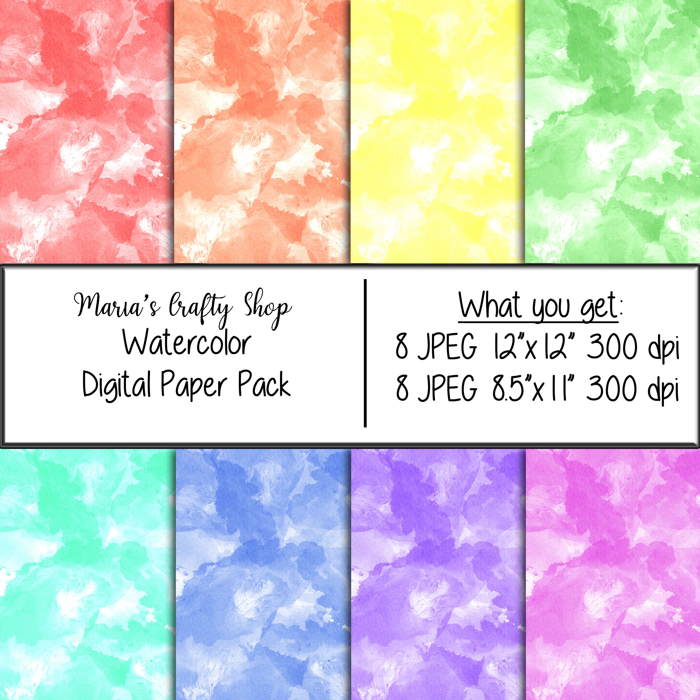 Watercolor Digital Paper Pack instant Download 8 Papers | Etsy
