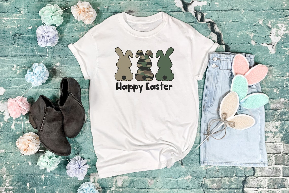 Three Easter Bunny Camouflage PNG File, Happy Easter Sublimation Design ...