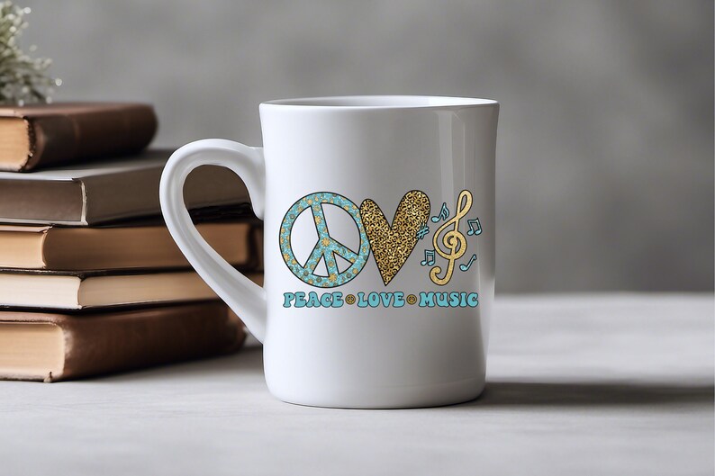Peace Love Music PNG Sublimation Design, Leopard Print Heart and Peace ...