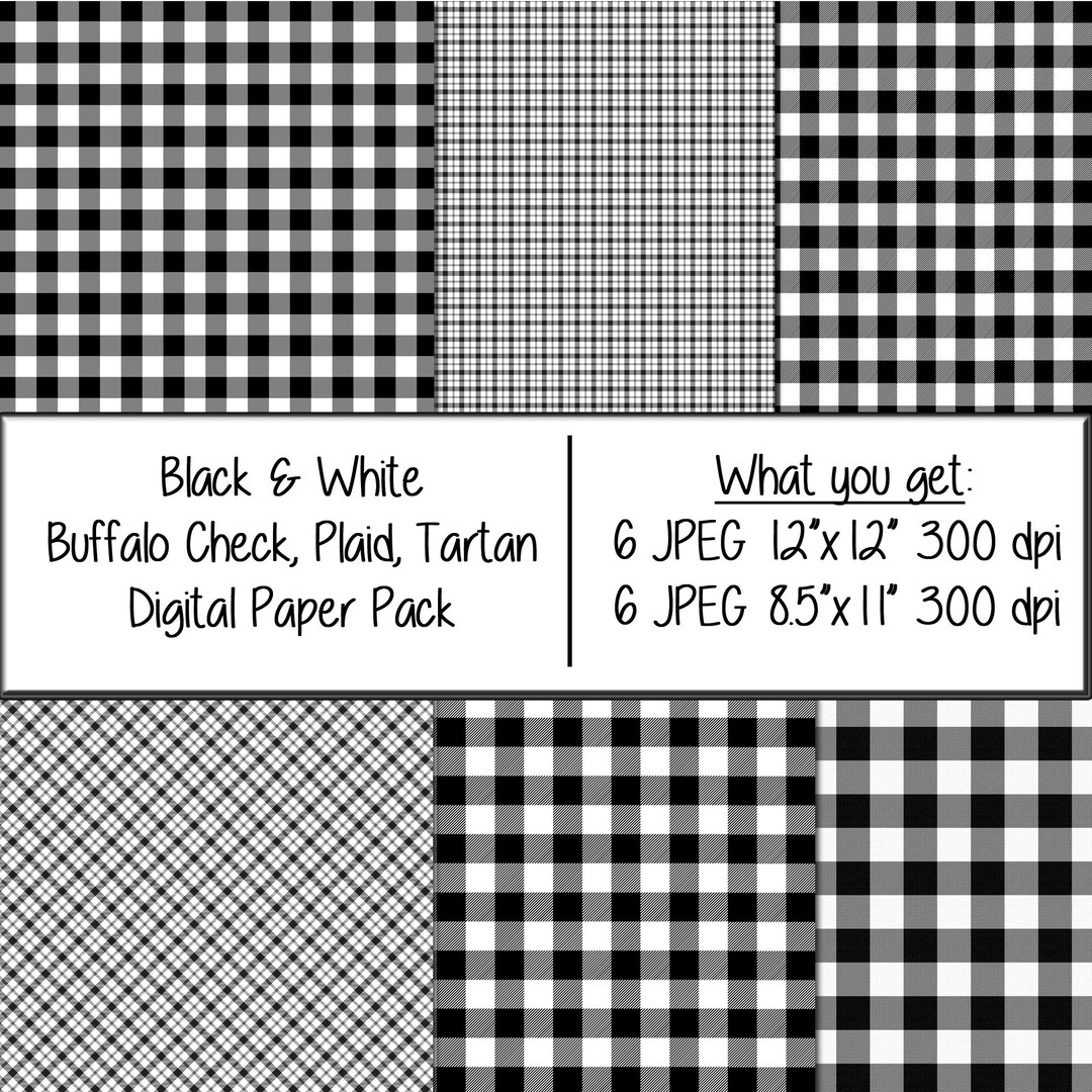 Black and White Plaid Digital Paper Pack, Tartan, Buffalo Check Digital ...