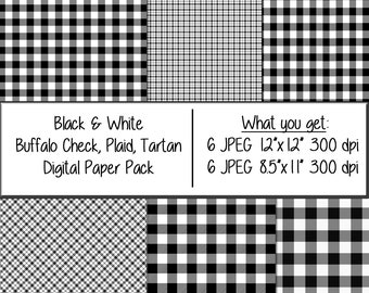 Black and Red Plaid Digital Paper Pack Tartan Buffalo Check | Etsy