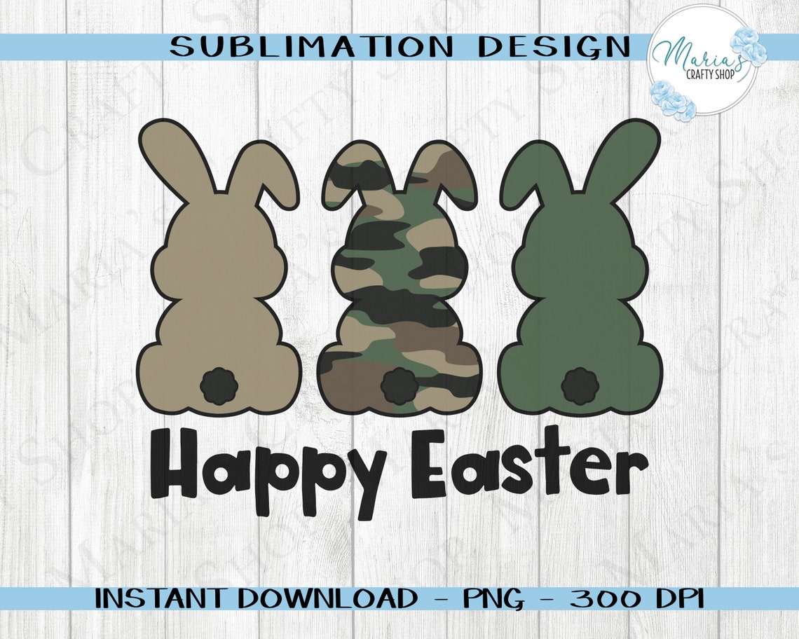 Three Easter Bunny Camouflage PNG File, Happy Easter Sublimation Design ...