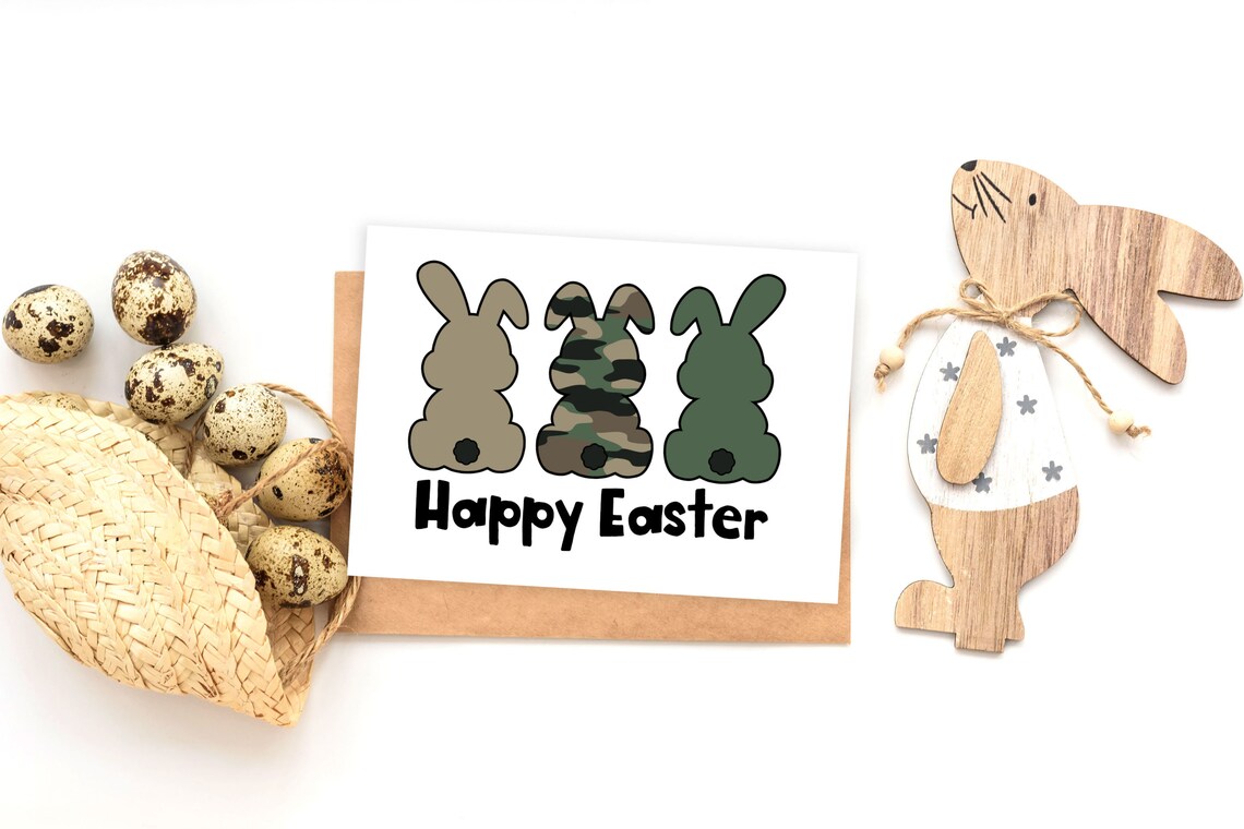 Three Easter Bunny Camouflage PNG File, Happy Easter Sublimation Design ...
