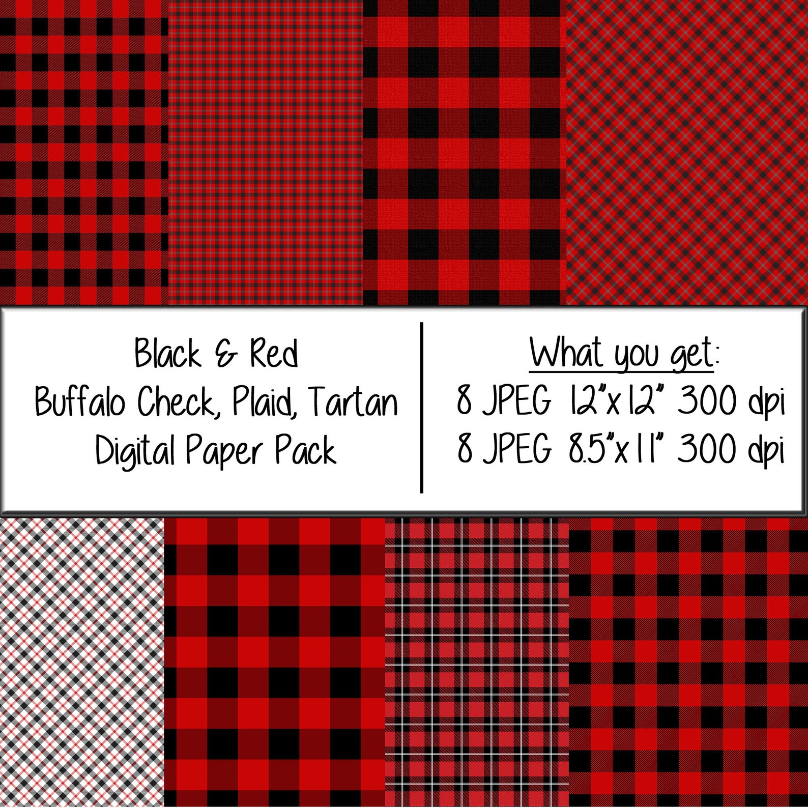 Black and Red Plaid Digital Paper Pack Tartan Buffalo Check | Etsy