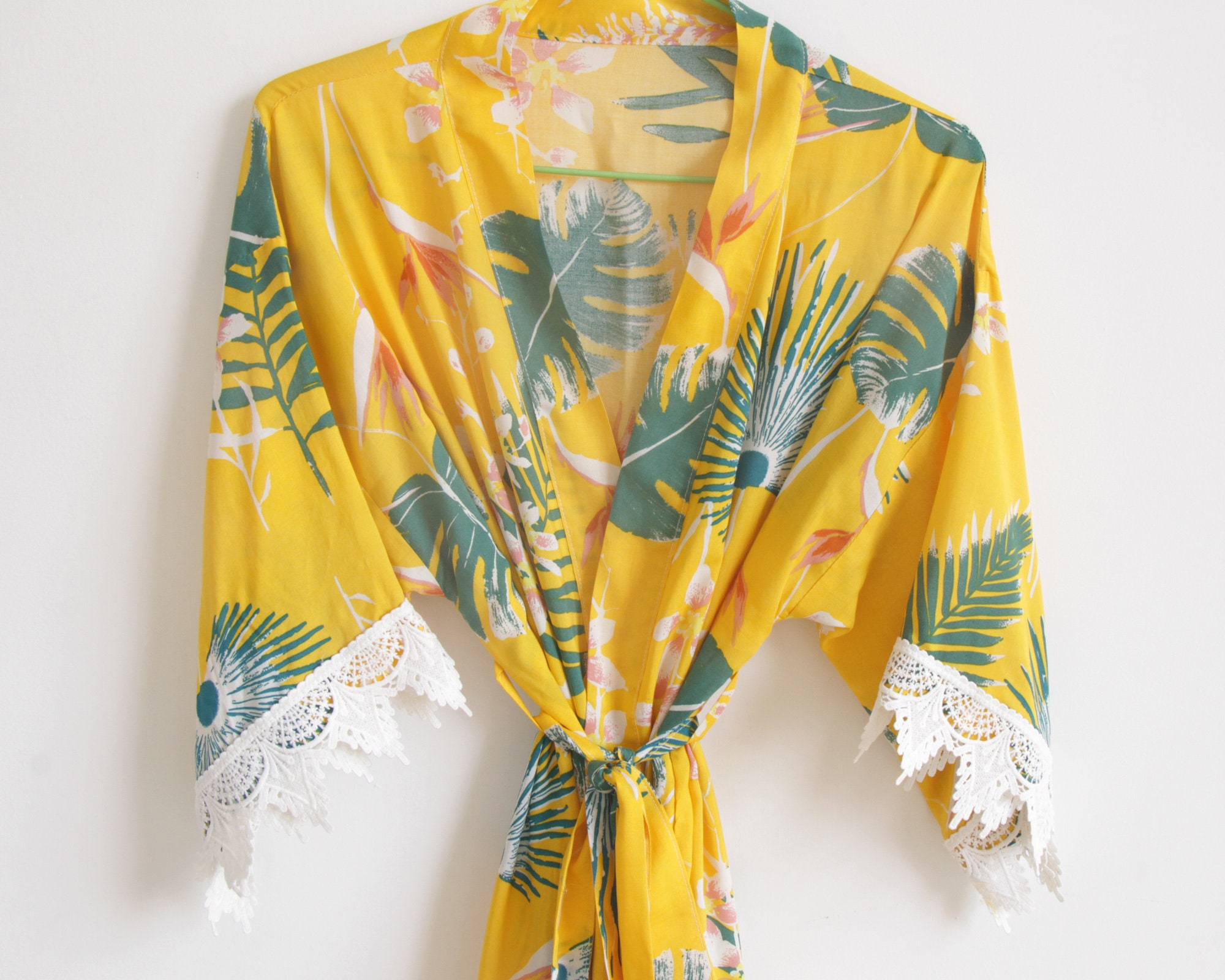 Blush Pink Bridesmaid Robe Panama Leaf Women Kimono Robe White Robe for ...