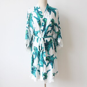 Bridal Party Robes Palm Leaf Bridesmaid Robes Black Women Kimono Robe ...