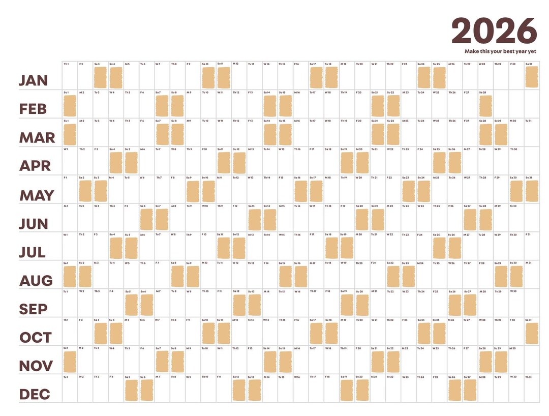2026 Year At-a-glance Calendar: Minimalist Maroon Design (digital ...