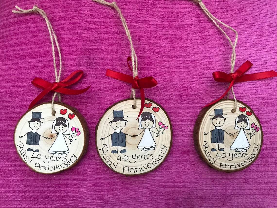 Handpainted Wooden Ruby Wedding Anniversary Ornament - Etsy
