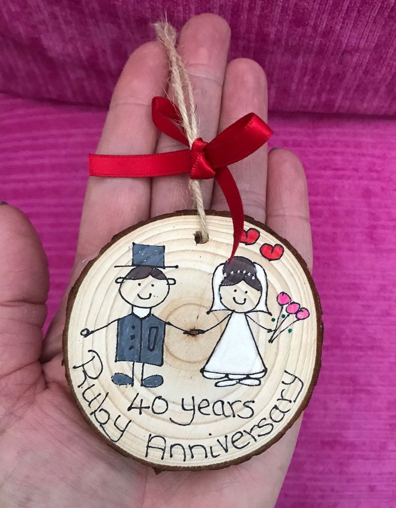 Handpainted Wooden Ruby Wedding Anniversary Ornament - Etsy