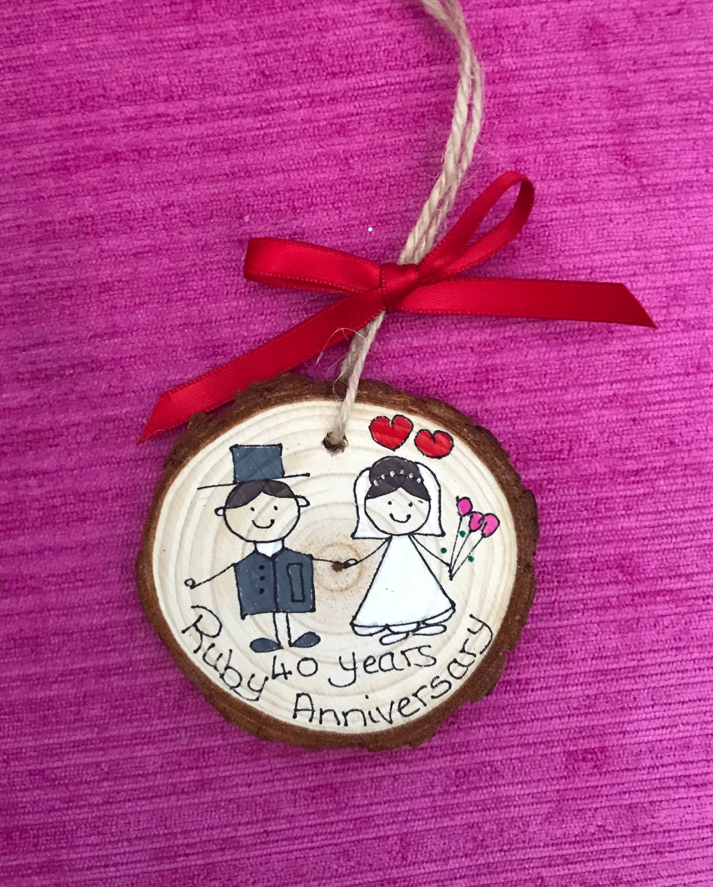 Handpainted Wooden Ruby Wedding Anniversary Ornament - Etsy