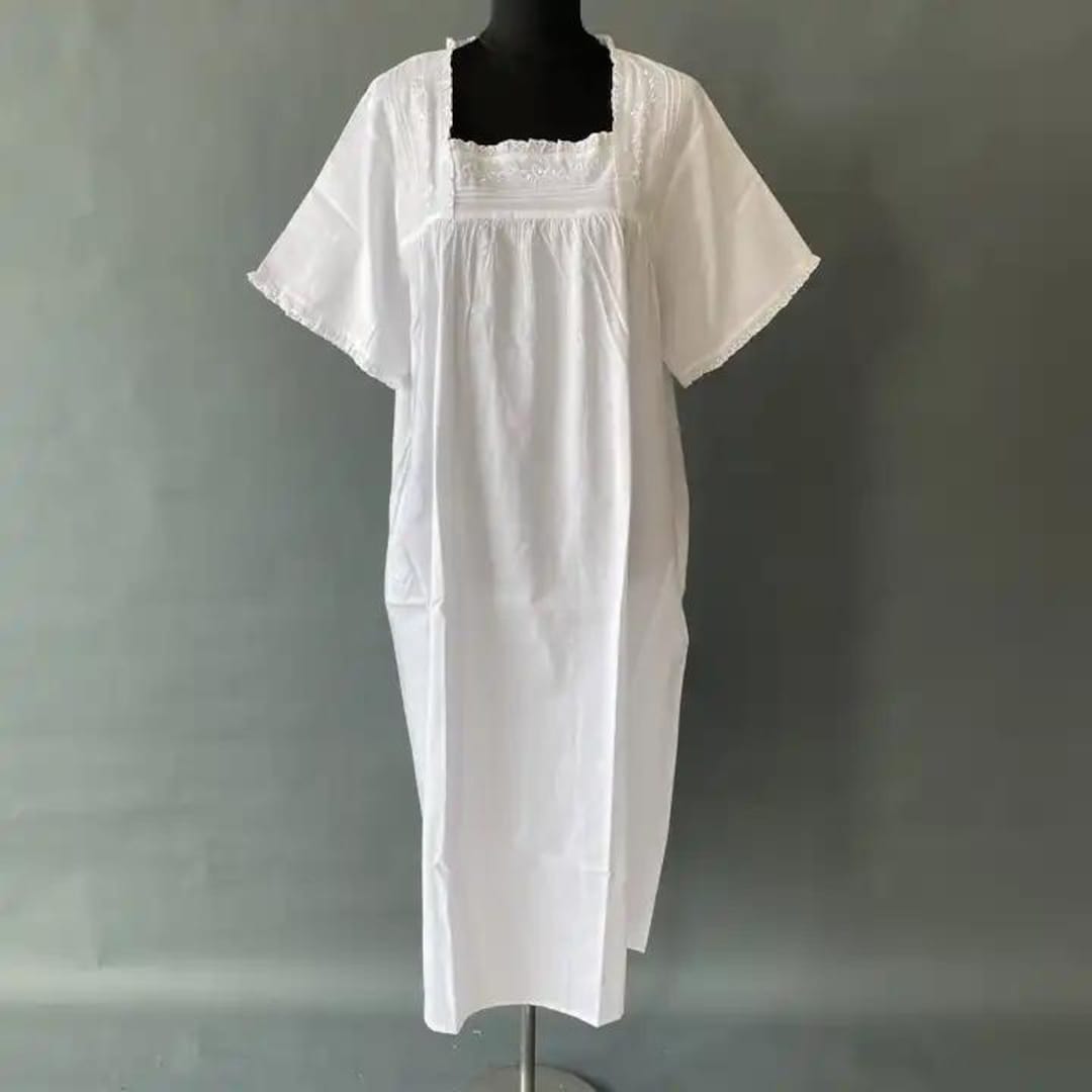 Embroidered Cotton Nightgown Lingerie Sleepwear Embroidery Night Gown ...