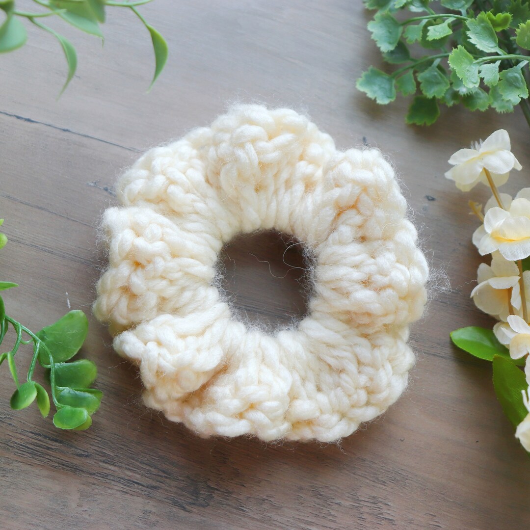 White Crochet Wool Scrunchie - Etsy